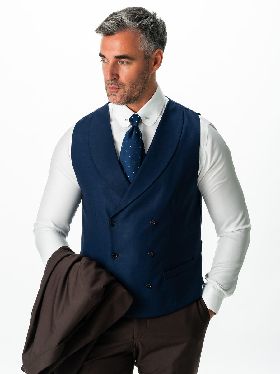 Vesta Barbati Eleganta Albastra La Doua Randuri Rever Shawl BMan0301