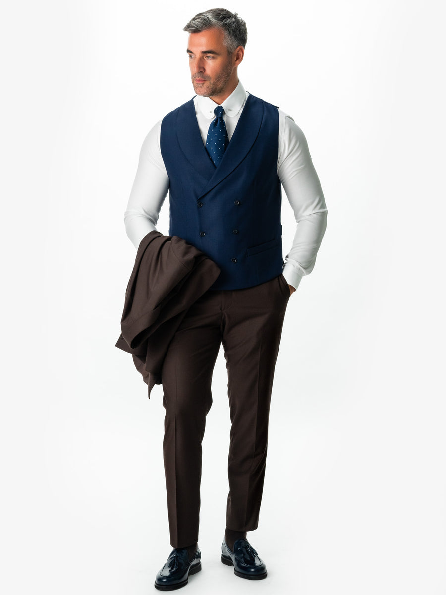 Vesta Barbati Eleganta Albastra La Doua Randuri Rever Shawl BMan0301