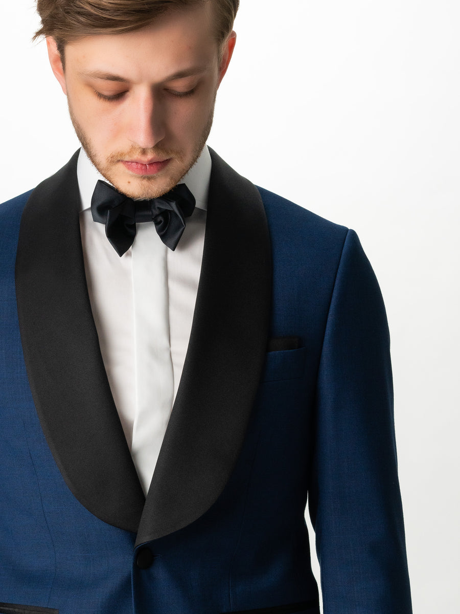 Tinuta Mire Smoking Barbati Albastru Indigo Formal Ceremonie Stofa Lan