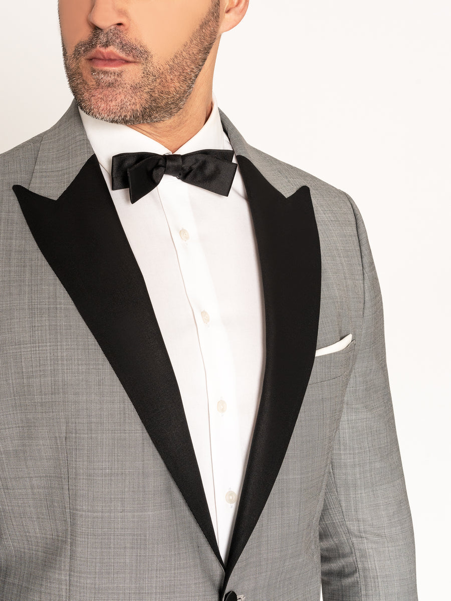 Costum Barbati Ceremonie Gri din Lana Rever Ascutit BMan274